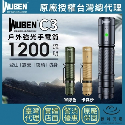 Wuben C3 超高CP值 戰術EDC手電筒 6063鋁合金筒身，獨特螺旋形圖案，質感工藝呈現